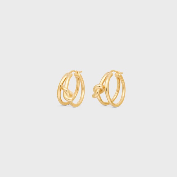 Celine | Jewelry | Celine Knot Double Hoops In Brass With Gold Finish ...